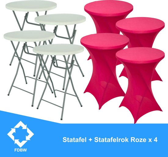 Statafel x 4 + Roze Statafelrok x 4 – 80 cm Dia x 110 cm hoog – Cocktailtafel – Hoge... | bol