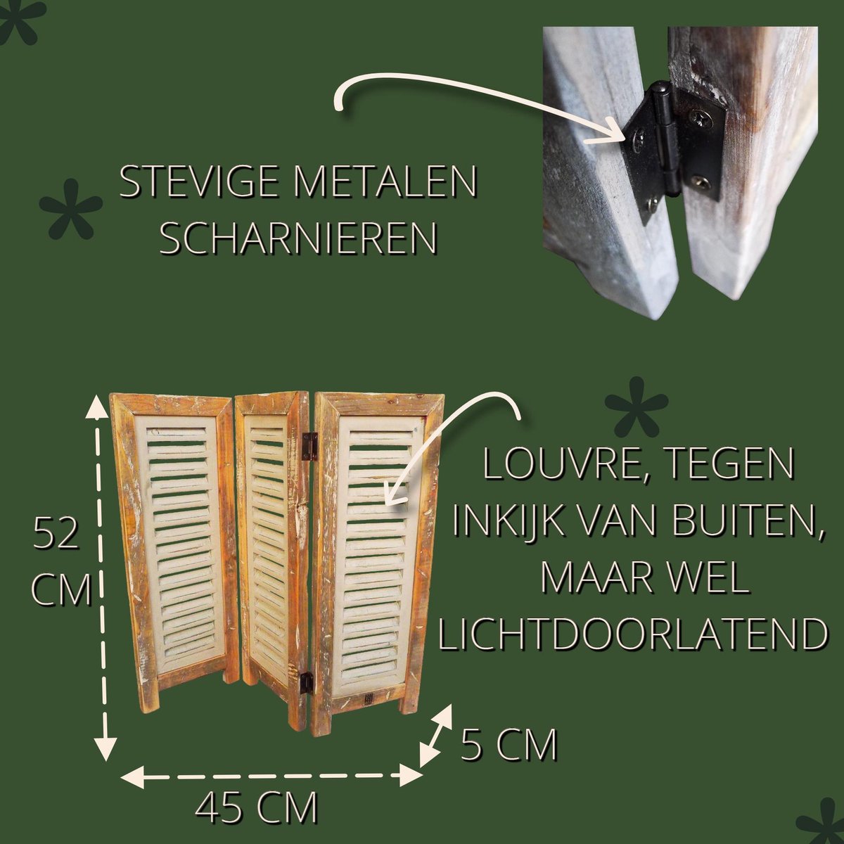 Raamscherm hout 52 cm landelijke shutter als raam scherm | bol.com