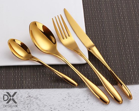 DesignX Goud Bestek - 16 delig Gouden Bestekset - Luxe - RVS - | bol.com