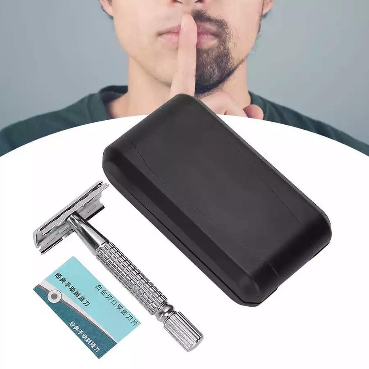 Klassiek scheermes + 5 titanium scheermesjes – dubbelzijdig scheermes ...