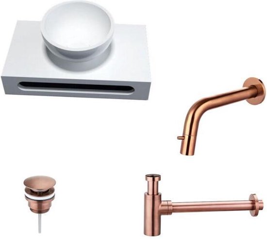 Solid Surface waskom rond met solid surface planchet met inbouw ...