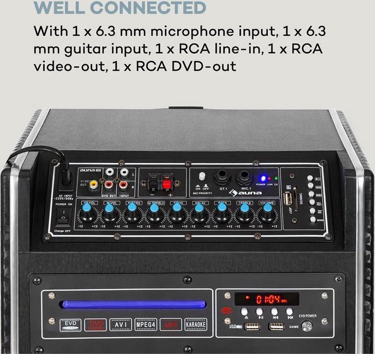 DisGo Box DVD mobiele PA installatie max.300 Watt 2x10" woofer DVD BT ...