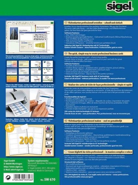 Sigel SI-SW670 Software BusinessCard Voor Visitekaartjes Meertalig | bol