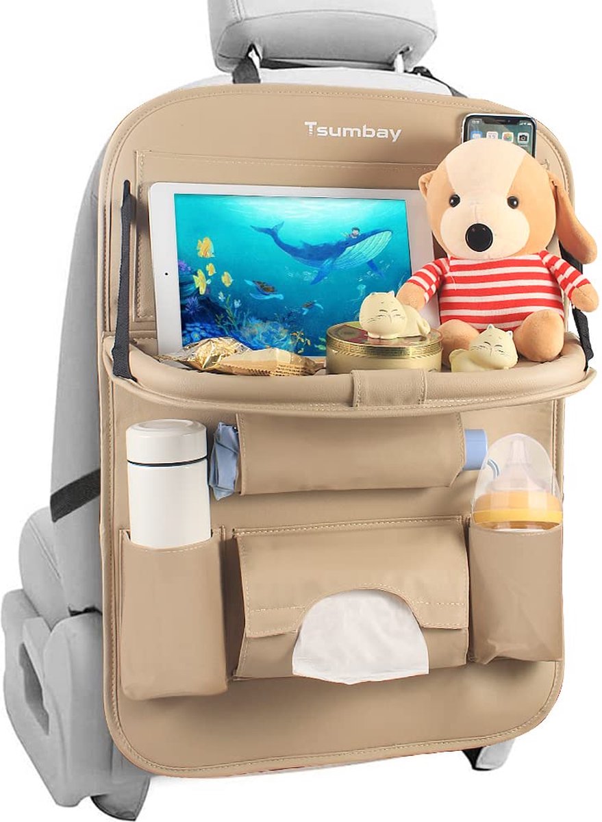 Auto organizer met dienblad en opbergvakken - Lederen reistafel met ...