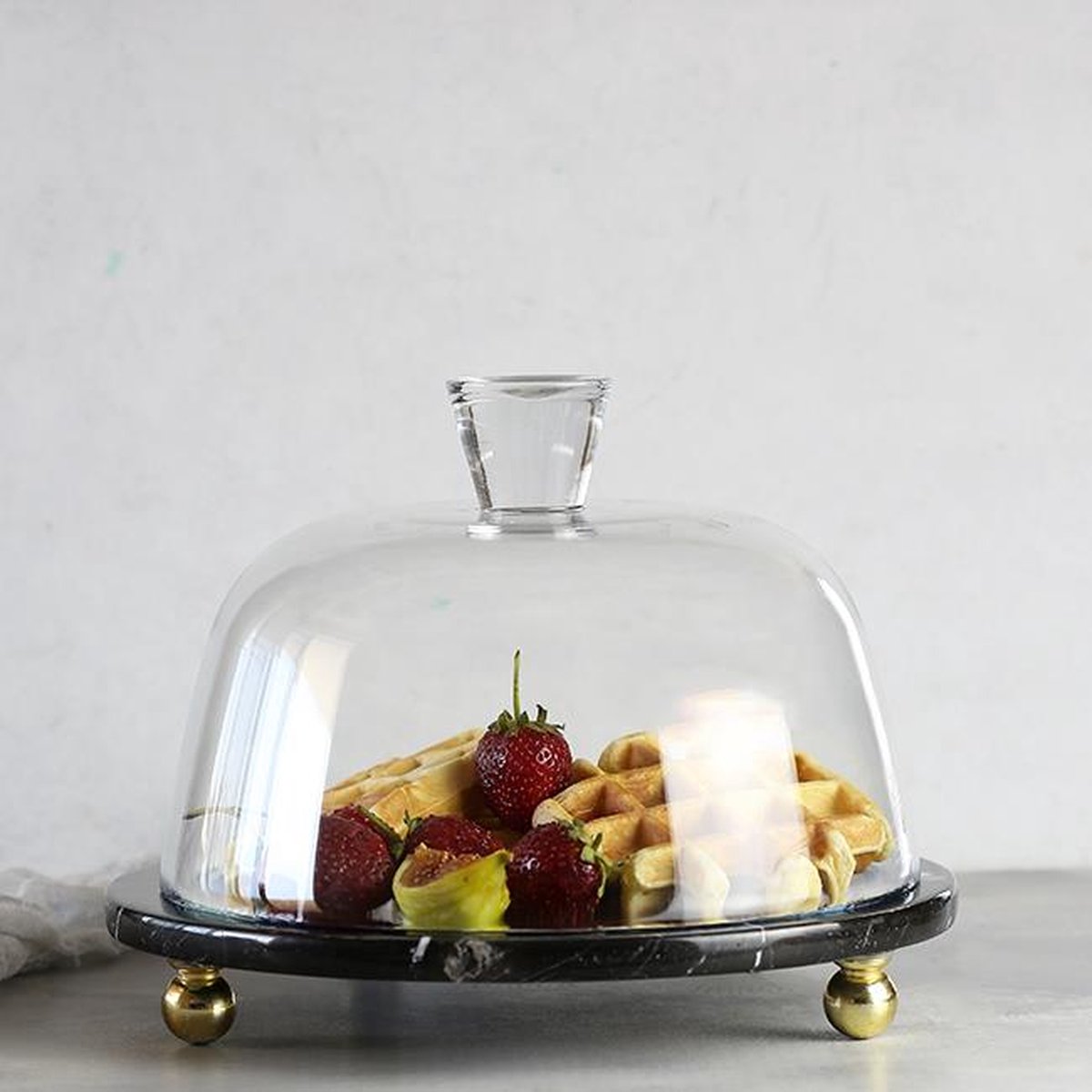 Akayev Marble - Glazen Taartplateau met stolp - 25 Cm - met Gouden poot ...