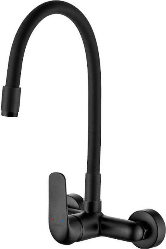 Aquadesign Tours muurkraan met hoge flexibele uitloop mat zwart | bol