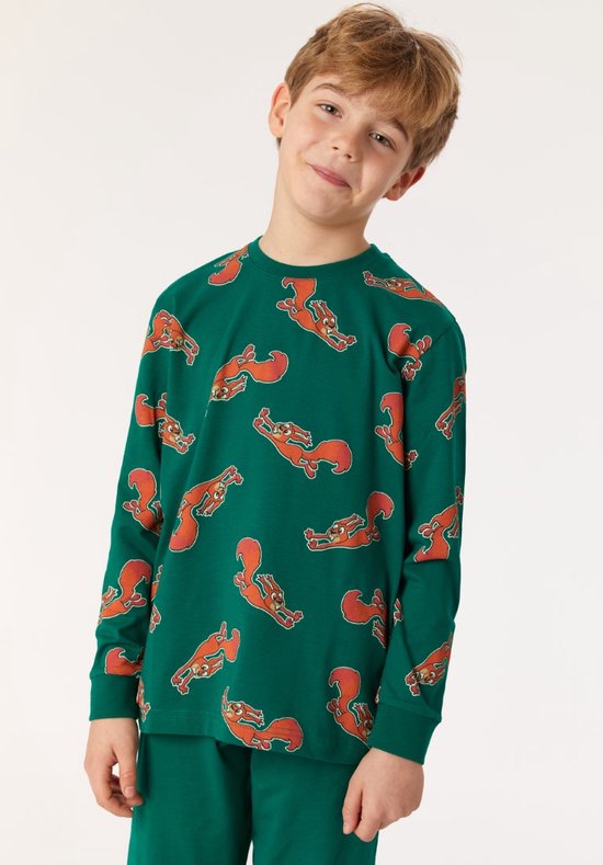 Woody Jongens-Heren Pyjama donkergroen eekhoorn - maat XL | bol.com