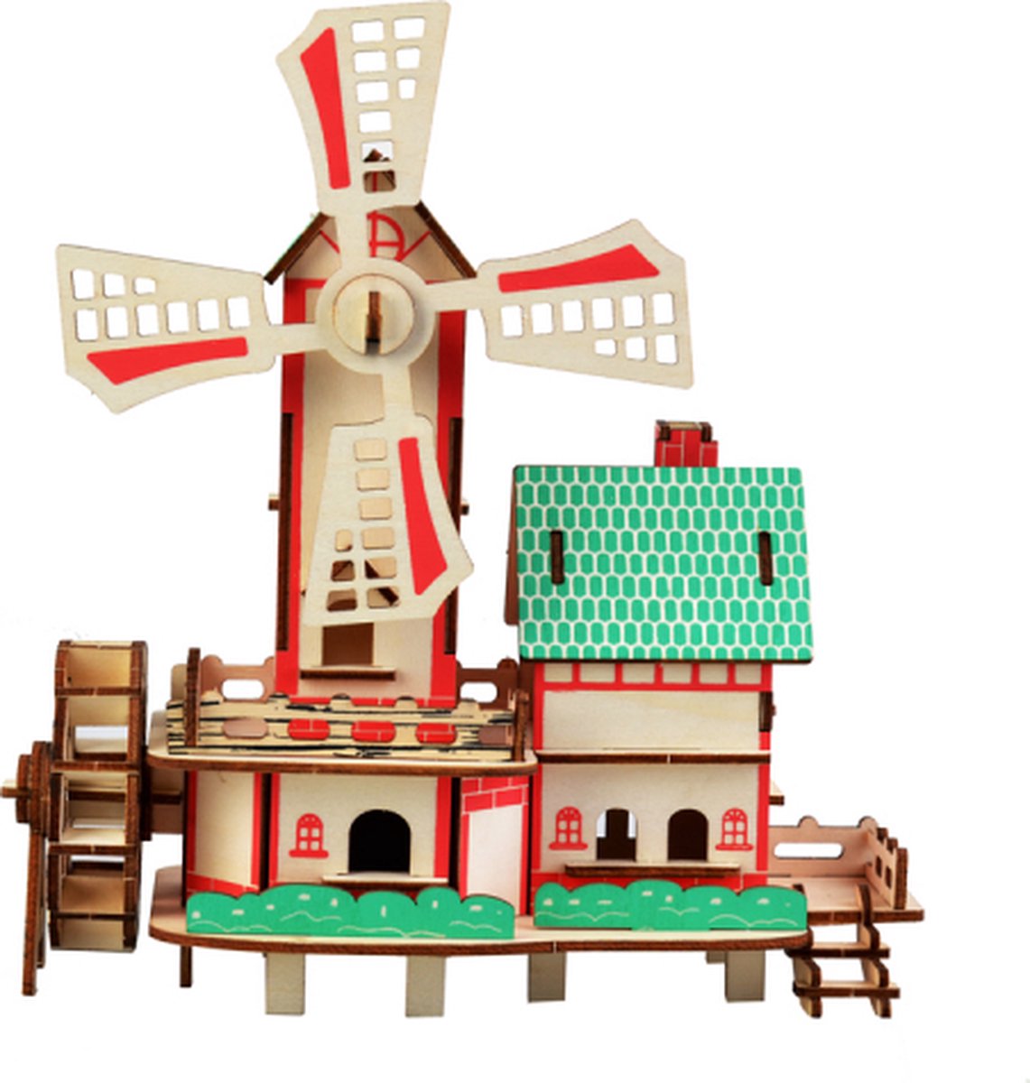 Bouwpakket 3D Puzzel Lucky Windmill Windmolen Molen van hout- gekleurd ...