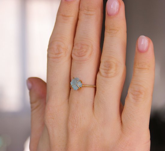Starlyte Lyra Ring Dames Aquamarijn - Ring met Edelsteen - Gold Plated ...