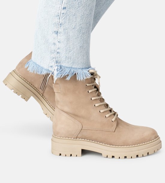 PS Poelman LUNA Dames Veter Laarzen - Beige - Maat 40 | bol