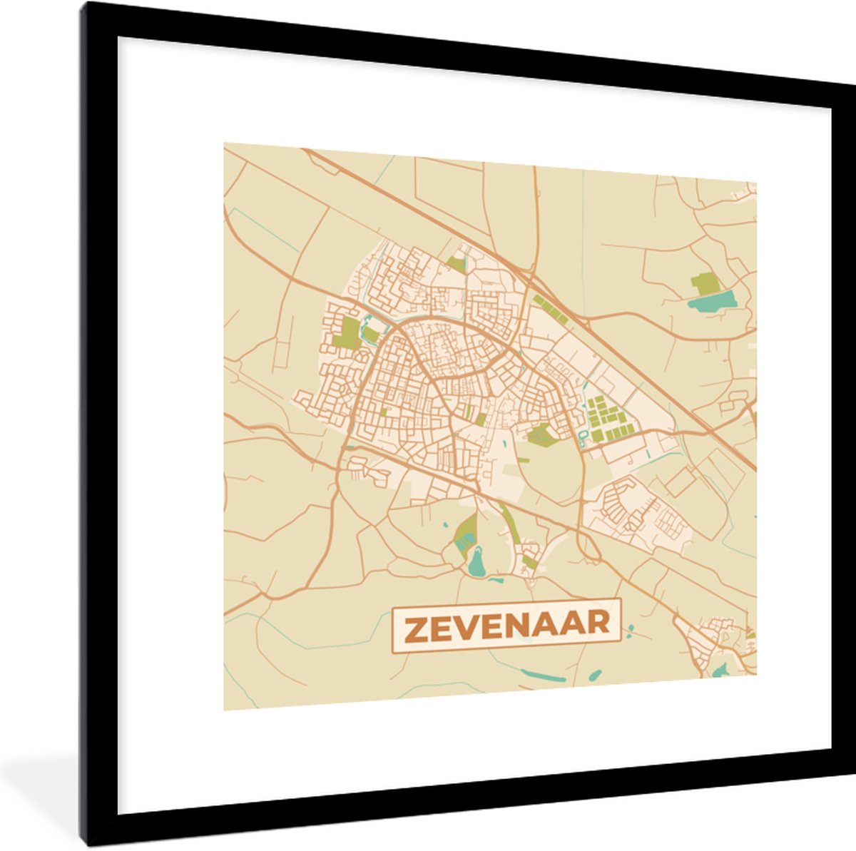 Fotolijst incl. Poster - Zevenaar - Kaart - Plattegrond - Stadskaart ...