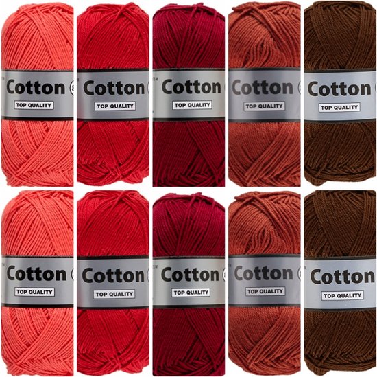 Cotton eight rood/ bruin kleuren - katoengaren pakket - 10 bollen | bol.com