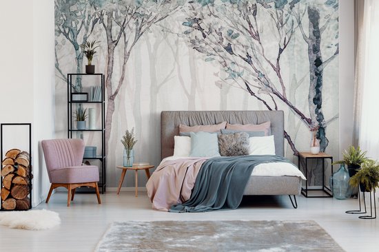 Fotobehang - Vlies Behang - Aquarel Geschilderd Bos - Bomen - Bohemian ...