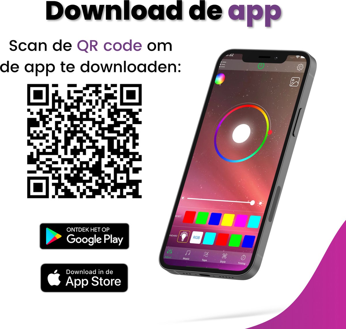 Homezie Led strip | 30 meter | Met app en afstandsbediening | RGB ...