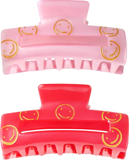 Haarclip duo recht smiley - 2 haarklemmen - snoep roze - rood - goud ...