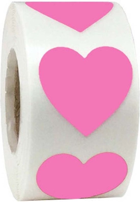 FISKA - 500 Stickers Roze Hart Op Een Rol - 2,5 cm - Stickers Hart - Label Hart -... | bol