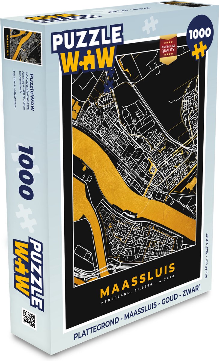 Puzzle Map - Maassluis - Or - Zwart - Puzzle - Puzzle 1000 pièces ...