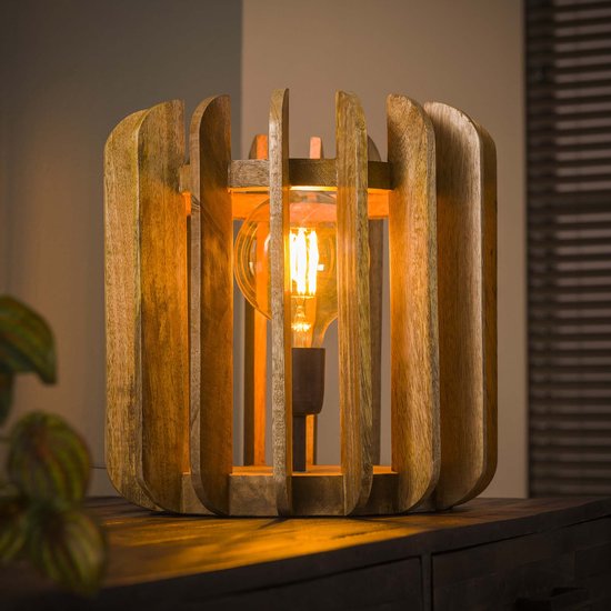 Crea - Tafellamp 1 Lichtpunt - stripes - mango hout - Industrieel ...