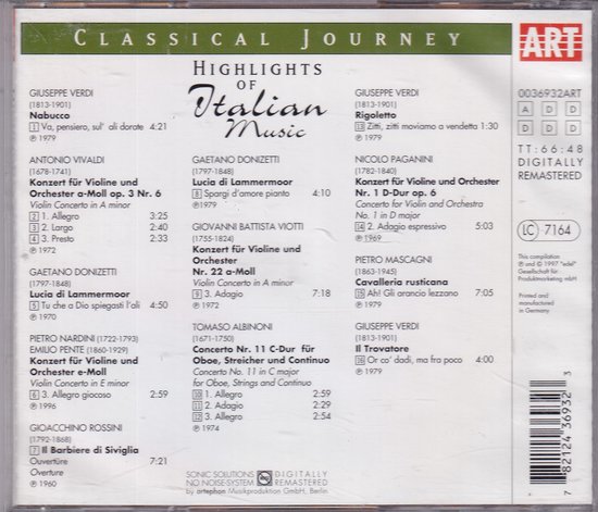Highlights of Italian music - Classical Journey - Diverse artiesten ...