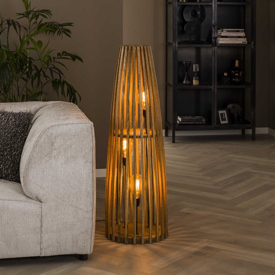 Crea - Vloerlamp 3L launch - Mango hout - Industrieel Vloerlampen ...