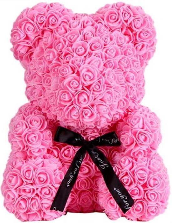 Roze Rozenbeer met Strik 30 cm {Rozen beer Moederdag Valentijn teddybeer rose bear... | bol