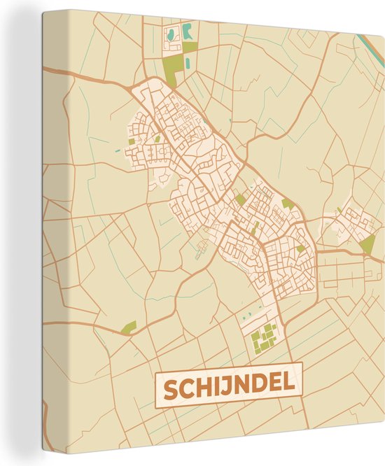 Canvas Schilderij Plattegrond - Schijndel - Vintage - Kaart ...