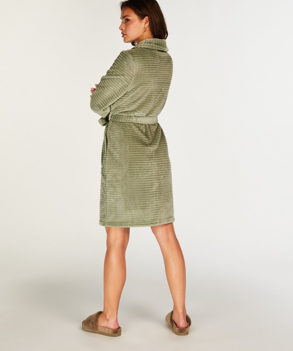 Hunkemöller Dames Nachtmode Korte badjas Fleece rib - Groen - maat XS/S ...