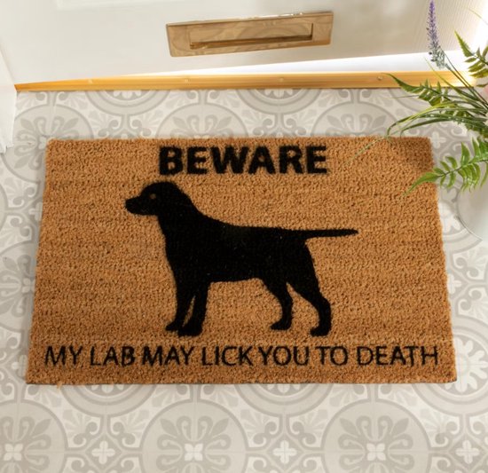 MadDeco - kokos deurmat - Beware my lab may lick you to death ...