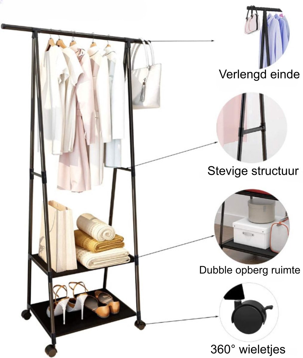 Kleding rek op wieltjes – Schoenenrek metaal – Kledingstandaard Wit ...