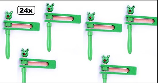 24x Ratel groen met kikker hout - ratelaar muziek instrument herrie ...