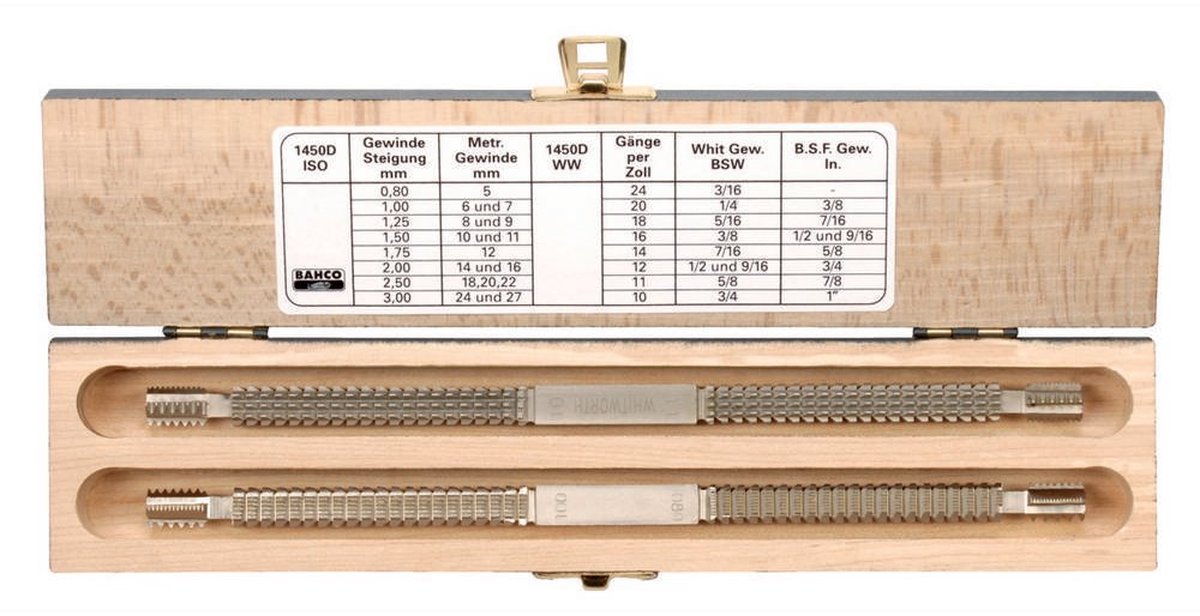 Bahco 1450D/2 Set dubbele draadvijlen, 2-delig, met schroefdraadtabel 1 ...