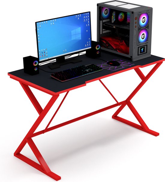 Soph&Tess Gaming Bureau - Table Game tafel - Zwart - Rood - Gaming Desk ...