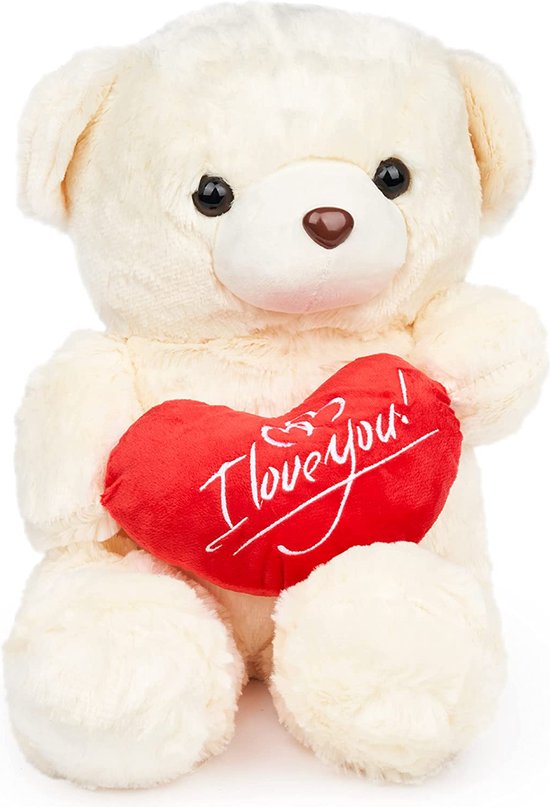 TWIDDLERS Grote Witte Teddybeer Pluche Beer met Rood Hart & I Love You ...