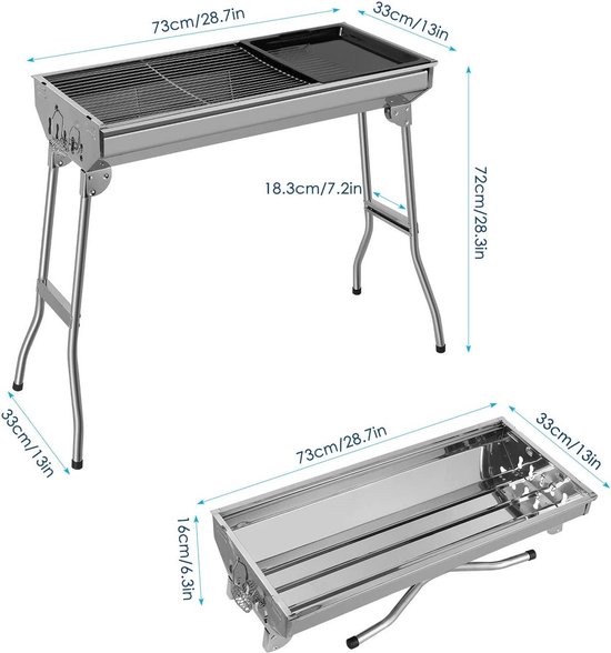 Barbecue-Roestvrijstalen BBQ-grill Draagbare opvouwbare barbecue voor 5-10 personen | bol