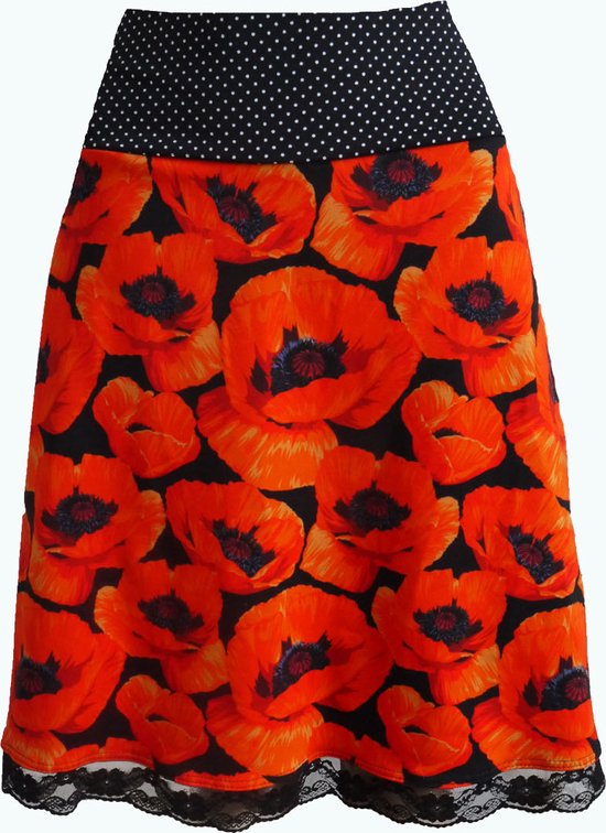 Poppy - klaprozen rok - Elizz- oranje- rode damesrok - maat M (38/40 ...