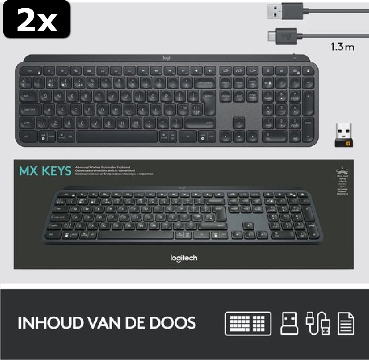 2x Logitech MX Keys - Draadloos Toetsenbord met verlichting - QWERTY ...