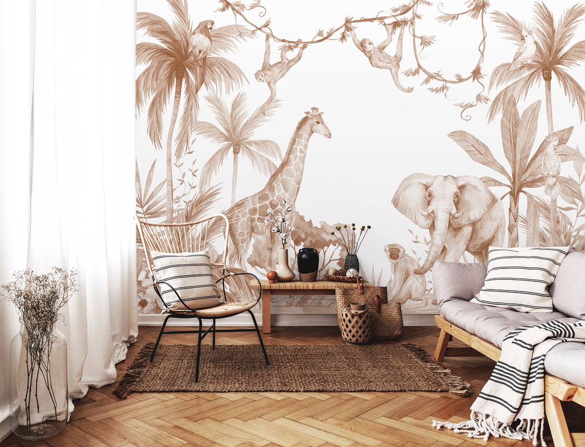 Fotobehangkoning - Behang - Fotobehang - Jungle Dieren Terracotta ...