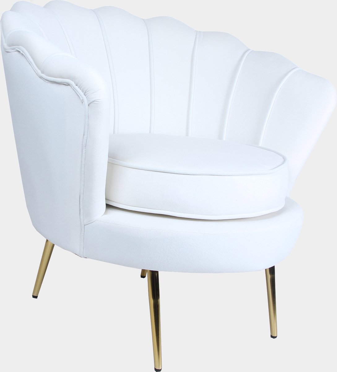 Luxe Velvet Chair Schelp Stoel Wit met Goudkleurig onderstel - Fauteuil ...