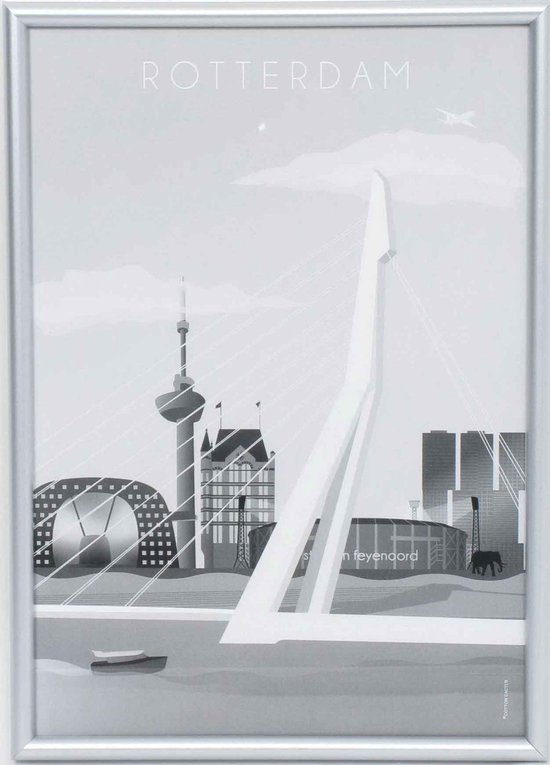 Skyline Poster Rotterdam Zwart-Wit in Zilveren Lijst | bol.com