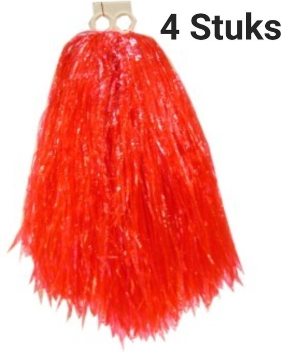 4 x Stuks cheerball/pompom rood met ringgreep 23 cm voor kinderen ...