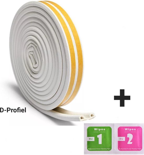Tochtstrip D-profiel - Wit - 5 Meter - Met reinigingsdoekjes - tochband ...