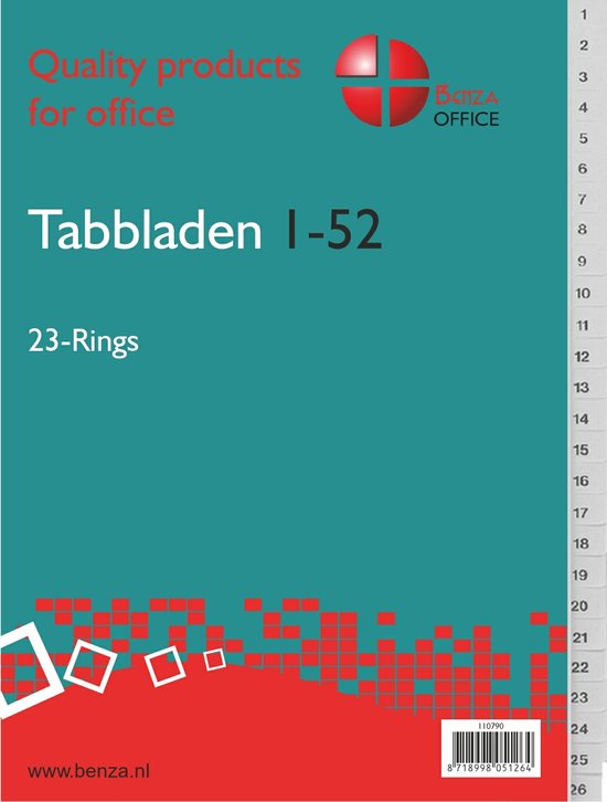 Benza Tabbladen met cijfers 52 Tabs PP - A4 - 23 ringen | bol.com