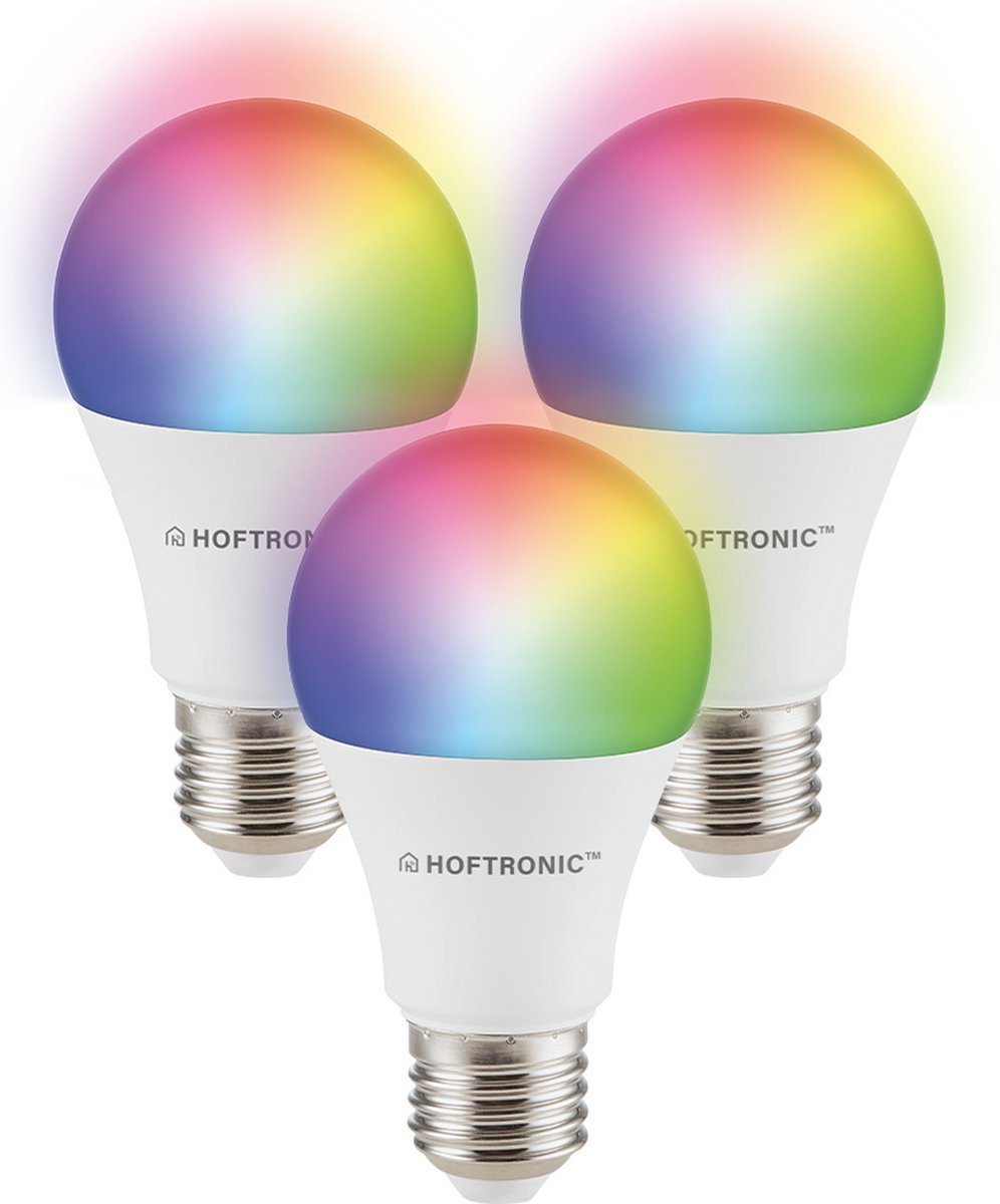 Hoftronic Smart - E27 SMART WiFi LED Lamp 3 Stuks - RGBWW 10 Watt 806lm A60 Dimbaar -... | bol.com
