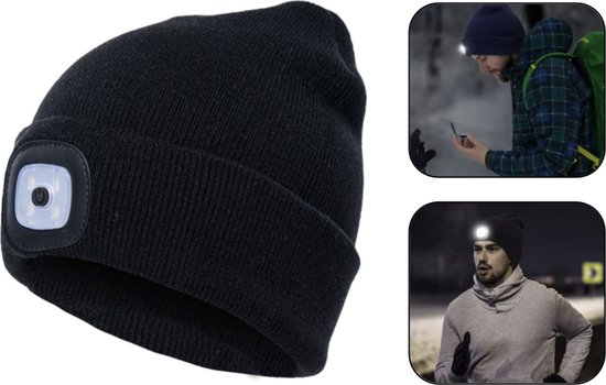 PD® - Muts met Ledverlichting - Muts met LED - Zwart - Muts met Lampje ...