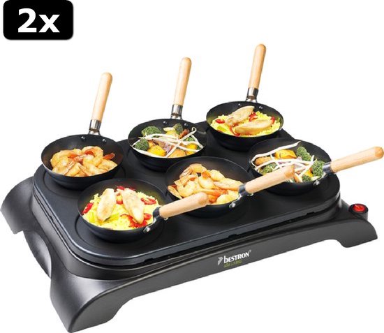 2x Bestron elektrische Party-Wok-Set, Gourmetstel met mini wok pannen ...