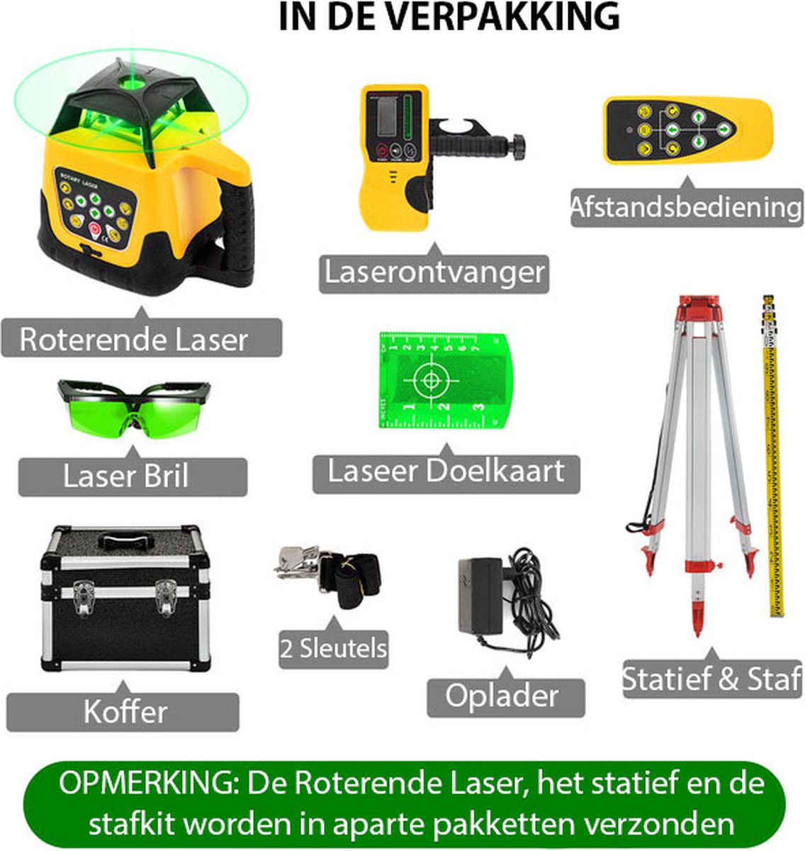 Vevor - Roterende Laser - Zelfnivellerende Laser - Kruislijnlaser - 360 ...