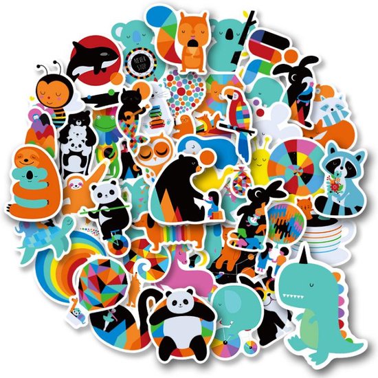 Winkrs | Cartoon Dieren Stickers 50 stuks | Honden, katten, panda, penguïn, krokodil |... | bol