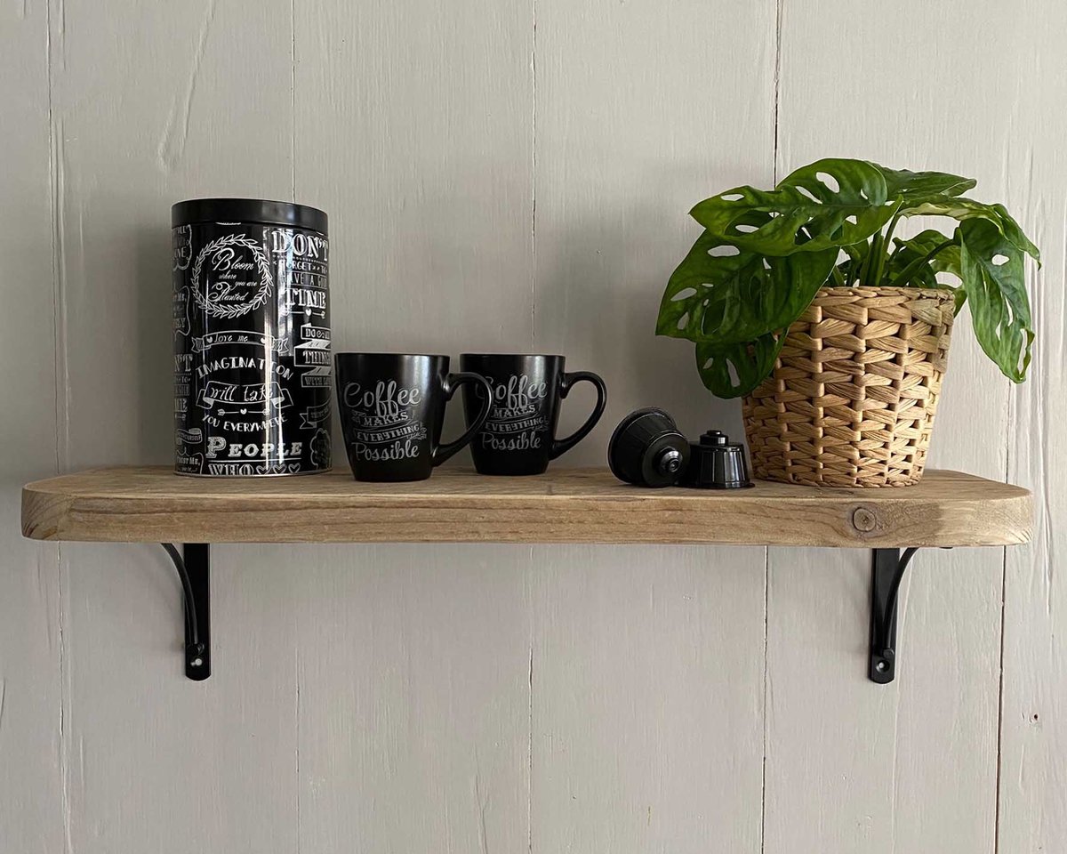 Boekenplank - oud hout - 80 cm - afgerond - met 2 zwarte steunen Arch ...