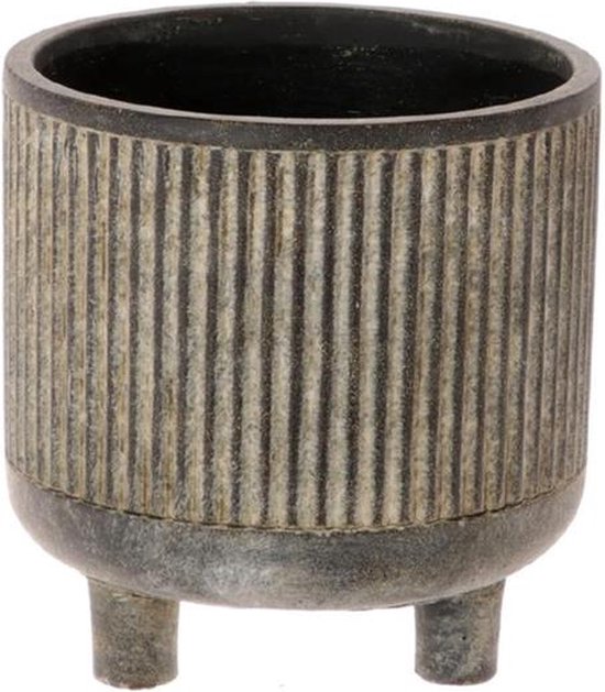 HBX natural living Bloempot Strepank aardewerk Ø9xh10cm grijs | bol