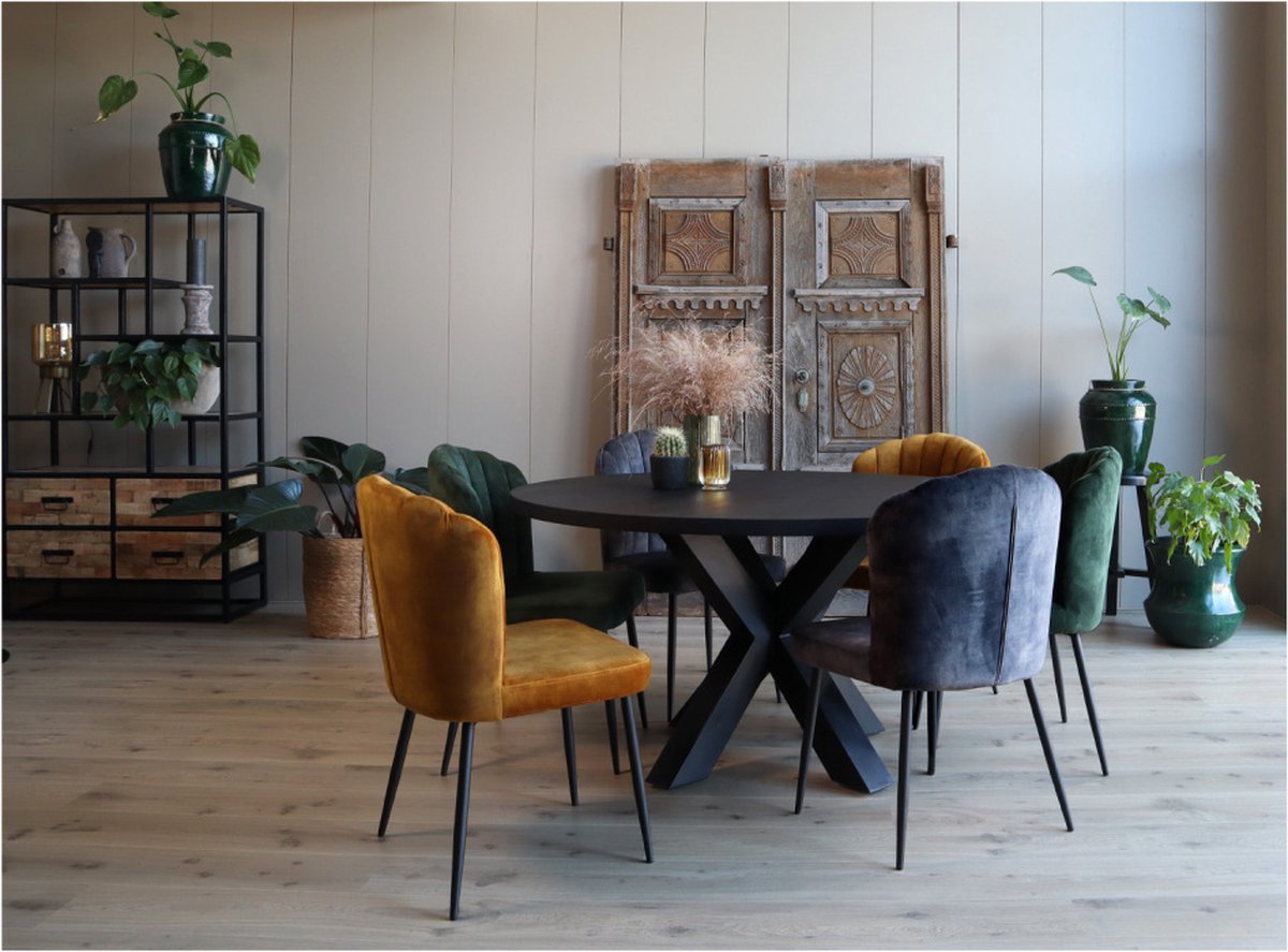 Old Inn - Table à manger Ronde Acacia Zwart avec pied étoile - 130cm ...